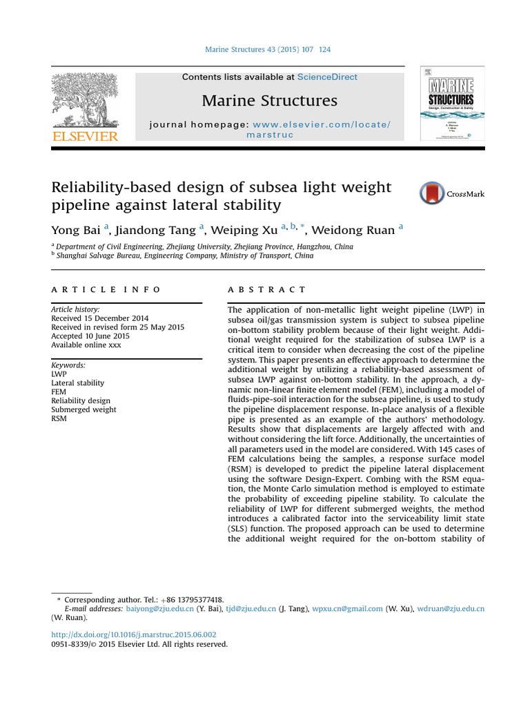 Marine Structures: Yong Bai, Jiandong Tang, Weiping Xu, Weidong Ruan ...