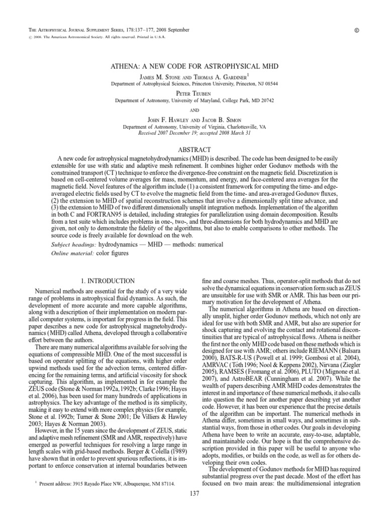 Athena: Advanced MHD Code Overview | PDF | Magnetohydrodynamics | Integral