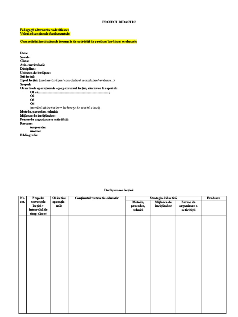 Schema Proiect Didactic | PDF
