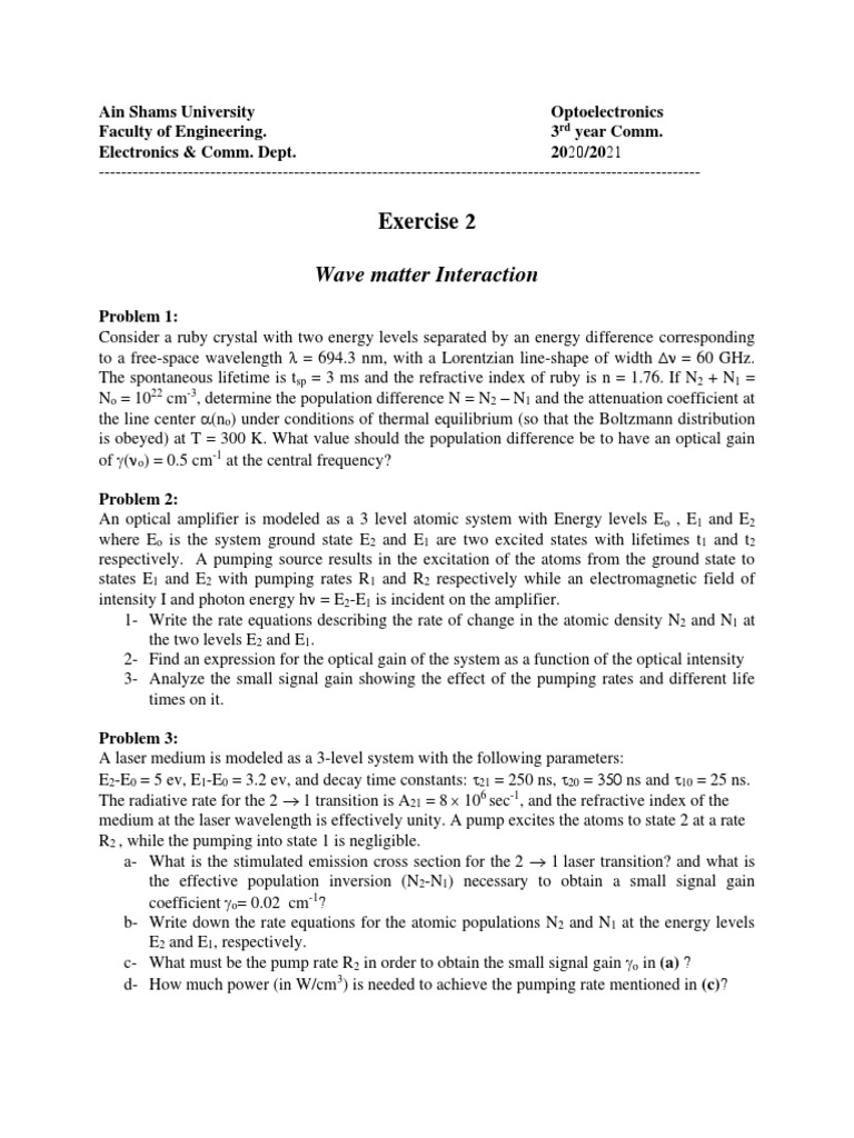 Wave Matter Interaction: Exercise 2 | PDF | Electrodynamics | Particle ...