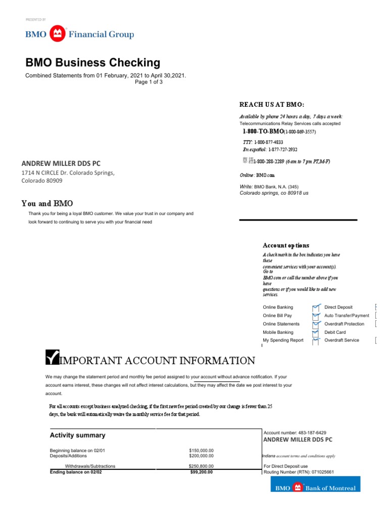 BMO Business Checking: Important Account Information | PDF | Transaction Account | Overdraft