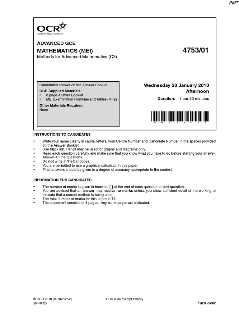 January 2010 QP - c3 Ocr Mei | PDF | Copyright | Function (Mathematics)