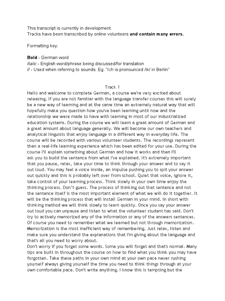 Complete German Transcript | PDF | German Language | English Language