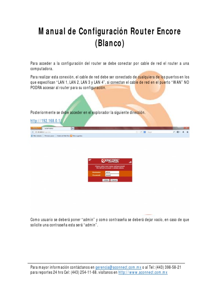 Manual de Configuración Router Encore Blanco | PDF | Wifi | Enrutador ...