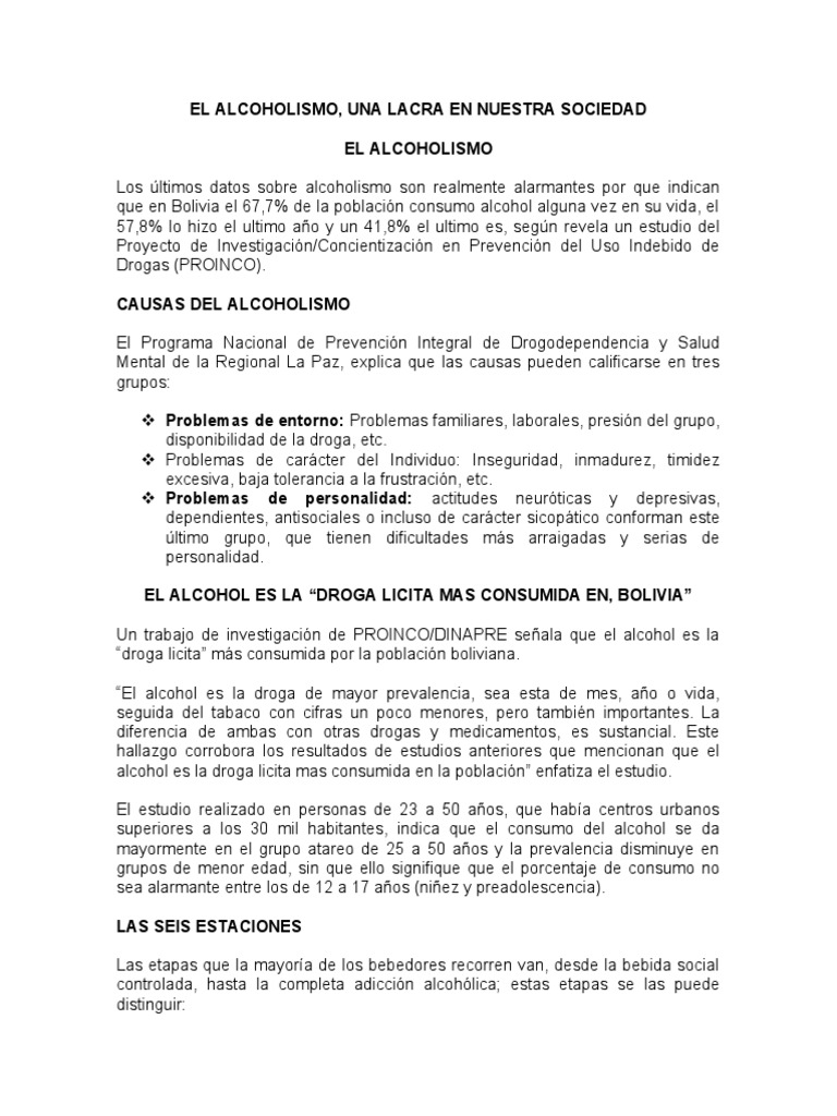 El Alcoholismo | PDF | Alcoholismo | La dependencia de sustancias