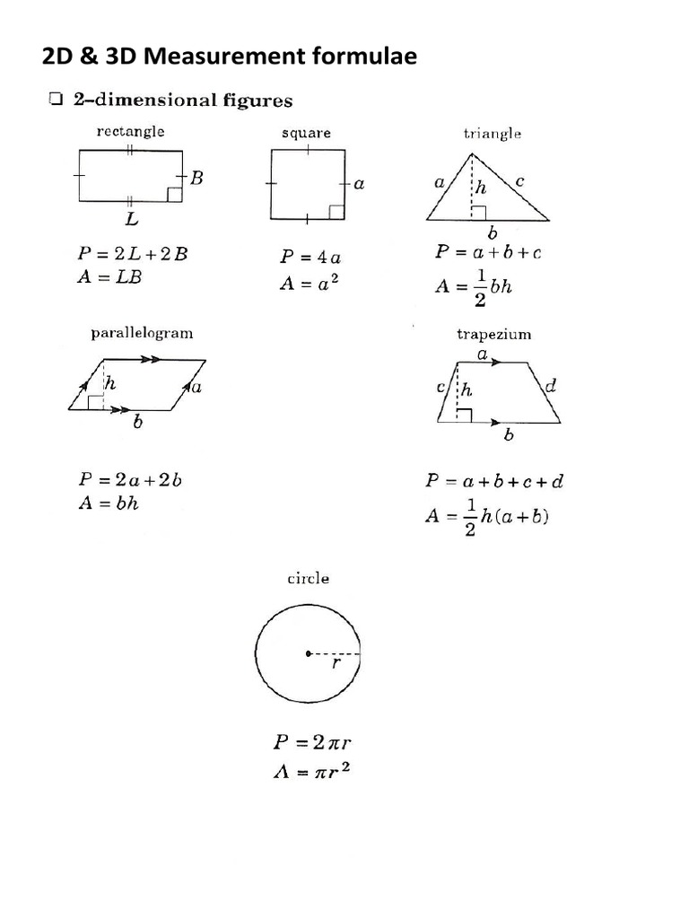 2D 3D Measurement Formulae | PDF