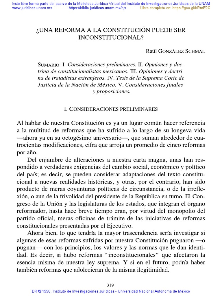Una Reforma A La Constitución Puede Ser Inconstitucional. Raúl González ...