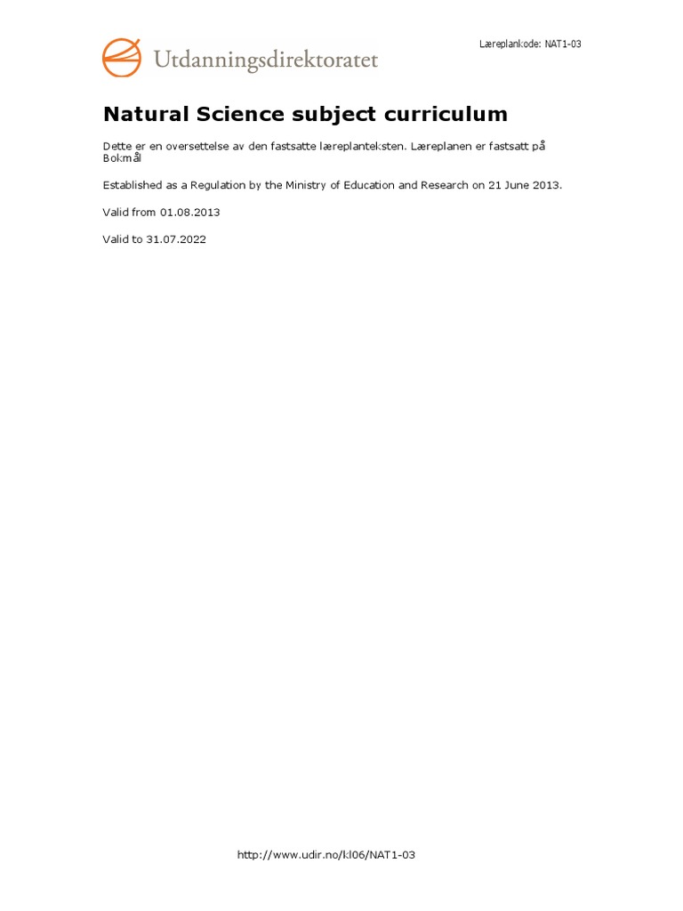 Natural Science Subject Curriculum | PDF | Natural Sciences | Science