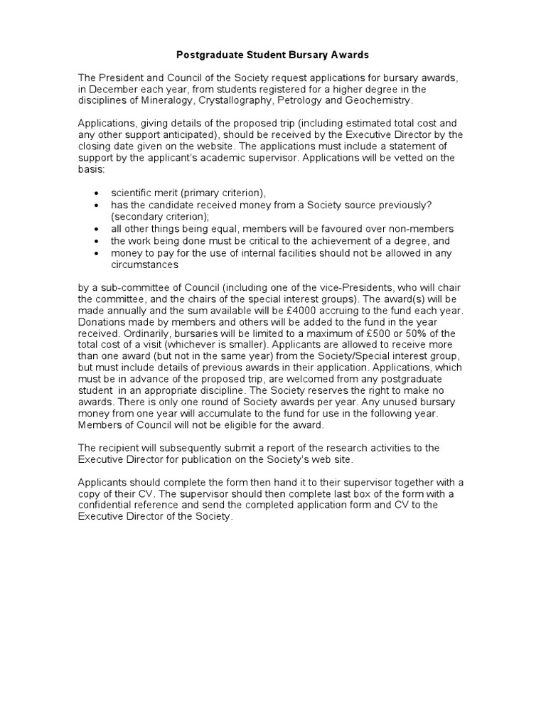 Postgraduate Student Bursary Application Form | Download Free PDF ...