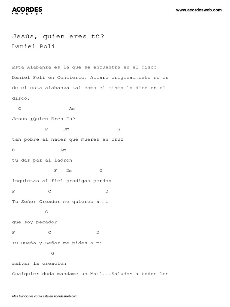 Acordes de "Jesús, ¿Quién Eres Tú?" - Daniel Poli | PDF