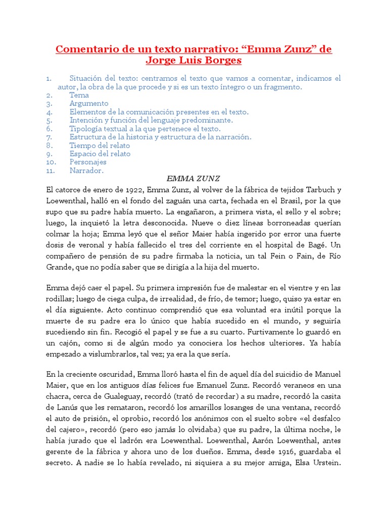 COMENTARIO de - Emma Zunz - de - Jorge Luis Borges | PDF | Narrativa