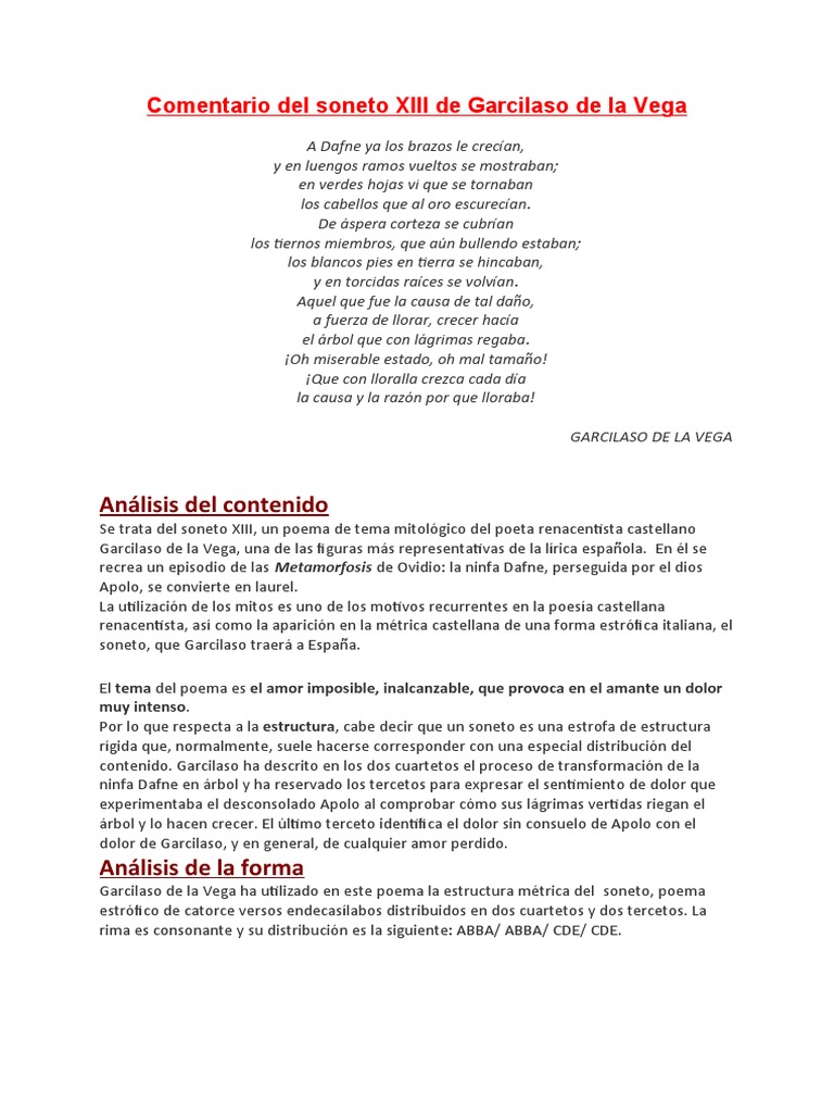 Análisis del Soneto XIII de Garcilaso | PDF | Sonetos | Metro (poesía)
