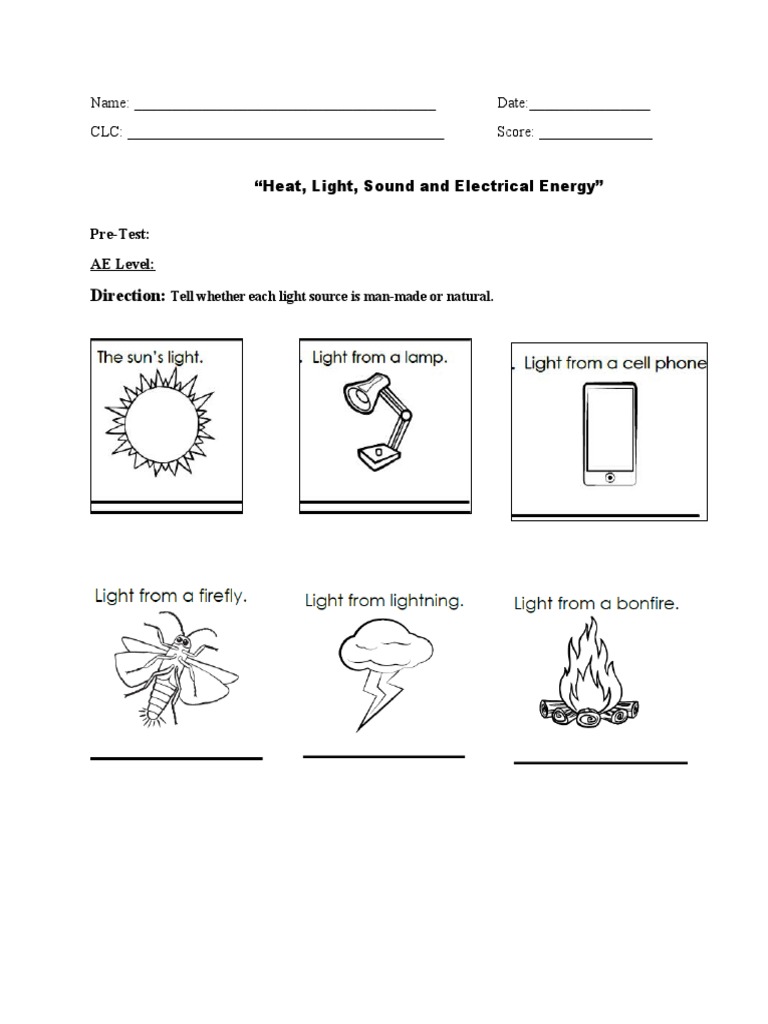 Heat, Light, Sound Energy Worksheets | PDF | Light | Heat