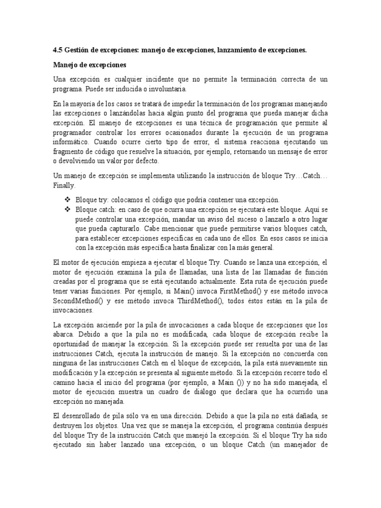 4.5 Gestion de Excepciones | PDF | Programación de computadoras | Software