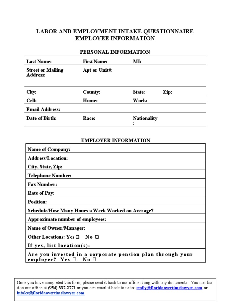 Labor and Employment Intake Questionnaire-NEW | PDF | United States ...