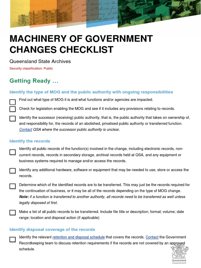 Machinery of Government Changes Checklist: Getting Ready | PDF ...