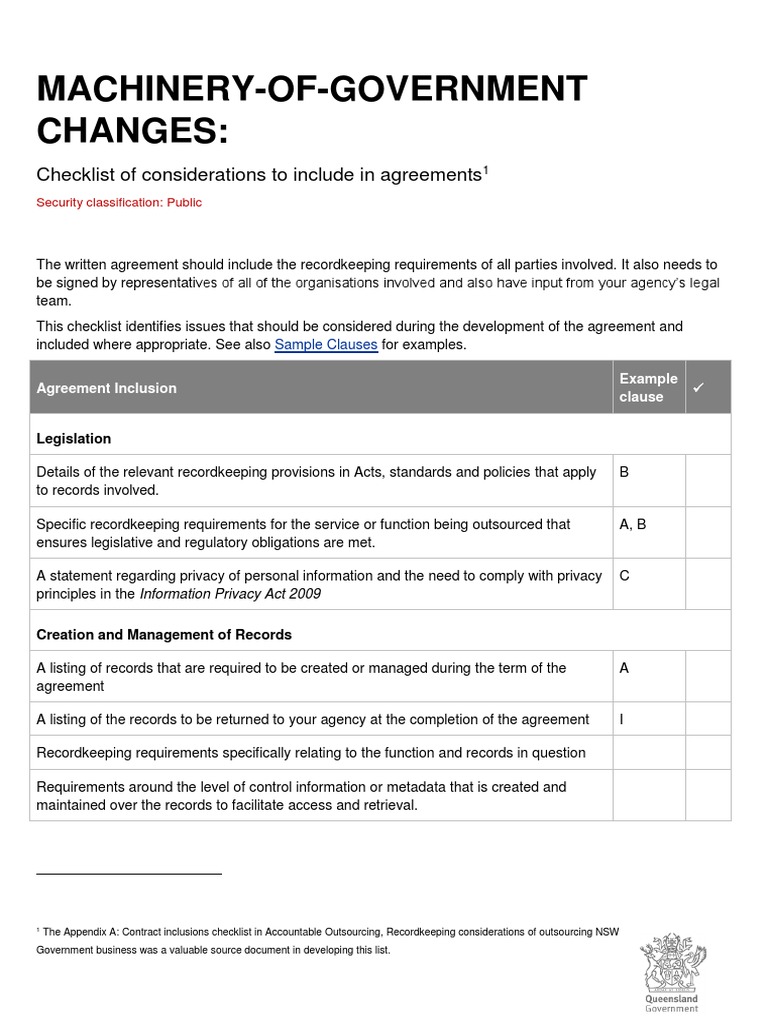 Machinery-Of-Government Changes:: Checklist of Considerations To ...