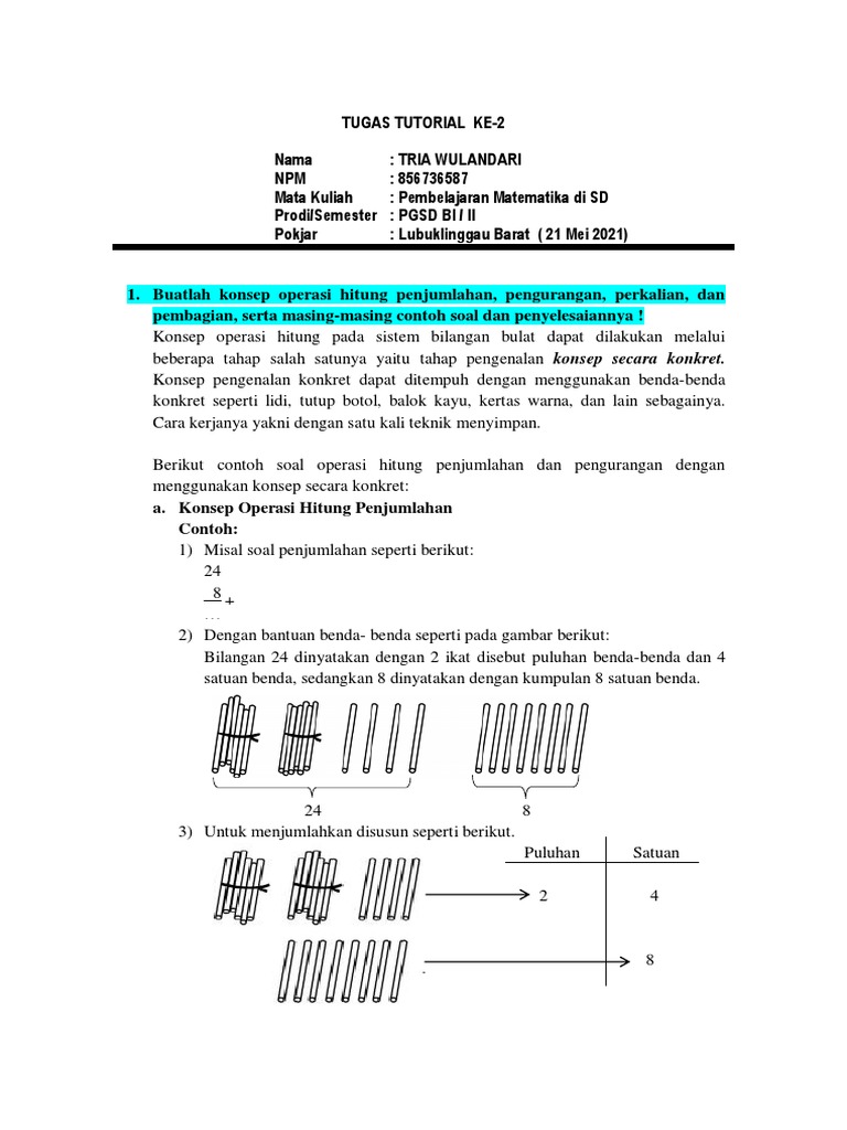 Tugas Tutorial 2 Matematika SD | PDF