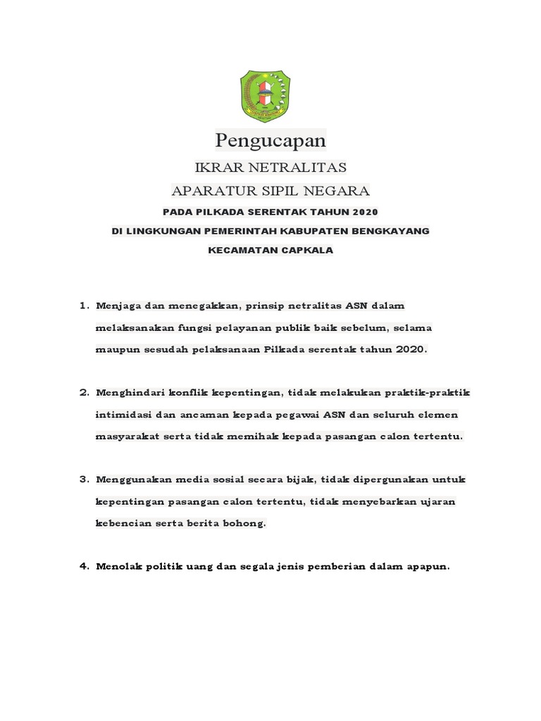 Ikrar Netralitas Asn 2020 | PDF | Ilmu Sosial