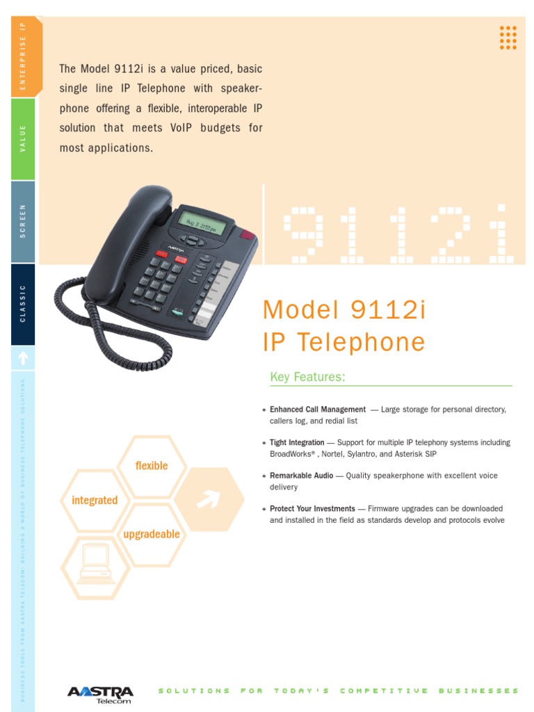 Aastra 9112i Data Sheet | PDF | Voice Over Ip | Session Initiation Protocol