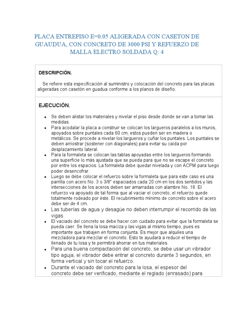 Placa Entrepiso e | PDF | Hormigón | Materiales de construcción