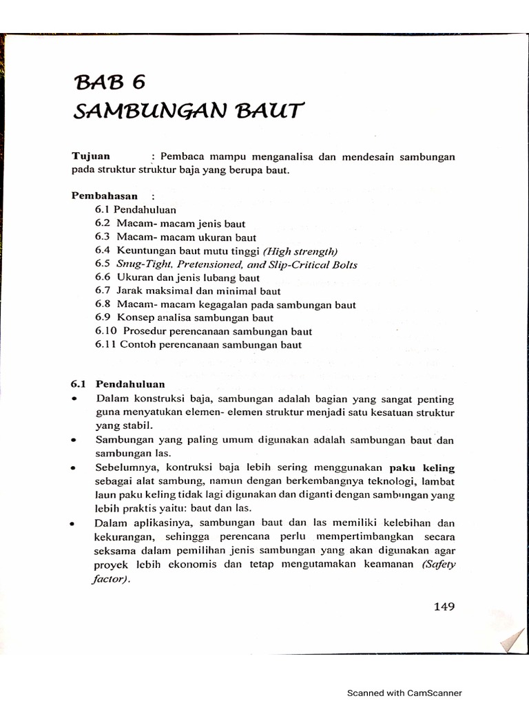 Bab 6 Sambungan Baut Elemen Struktur Baja | PDF