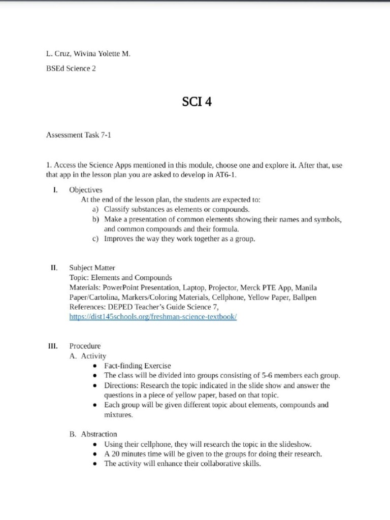 Elements and Compounds Lesson Plan | PDF