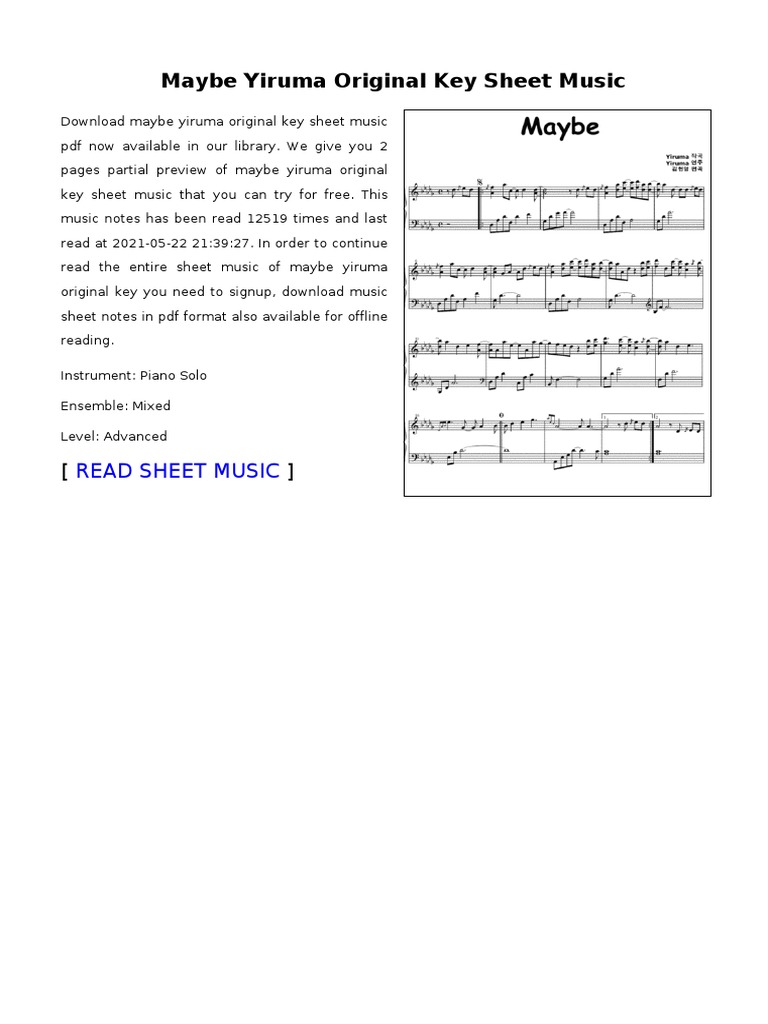 Maybe Yiruma Original Key Sheet Music | PDF | Sheet Music | Musicology
