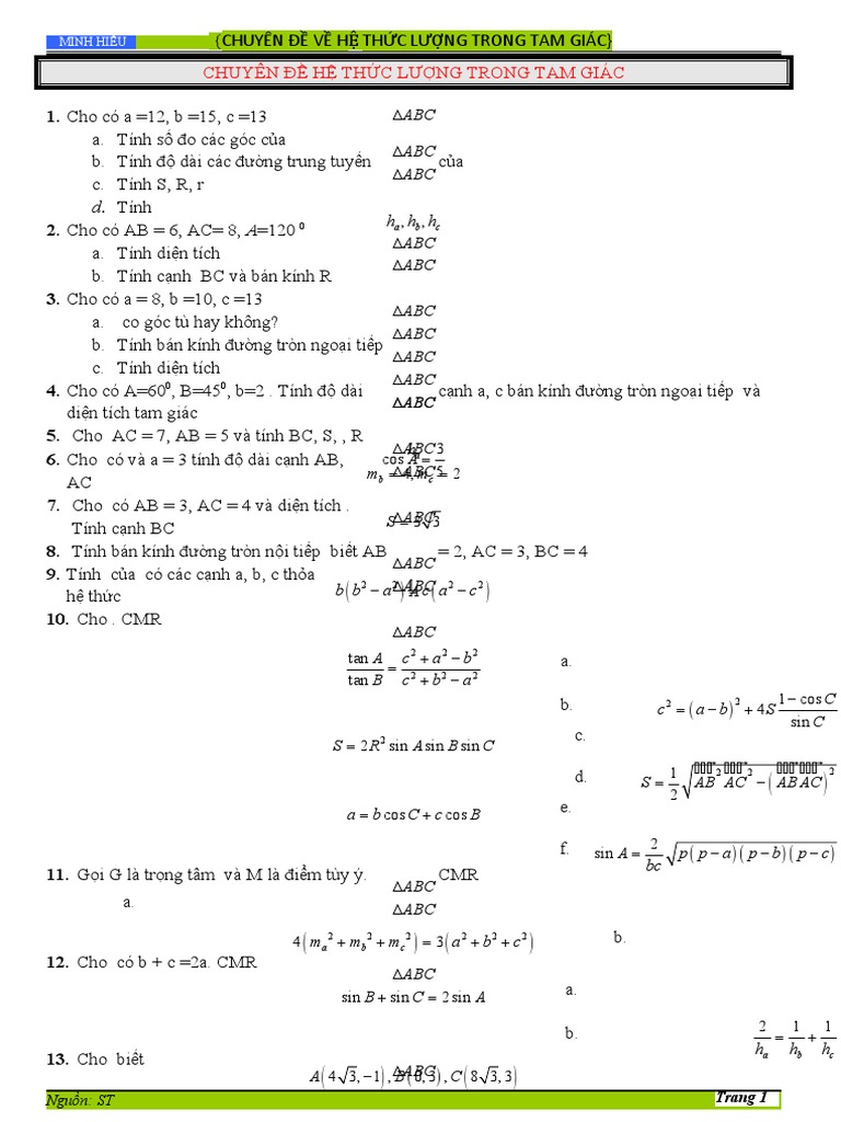 Chuyen de He Thuc Luong Trong Tam Giac | PDF