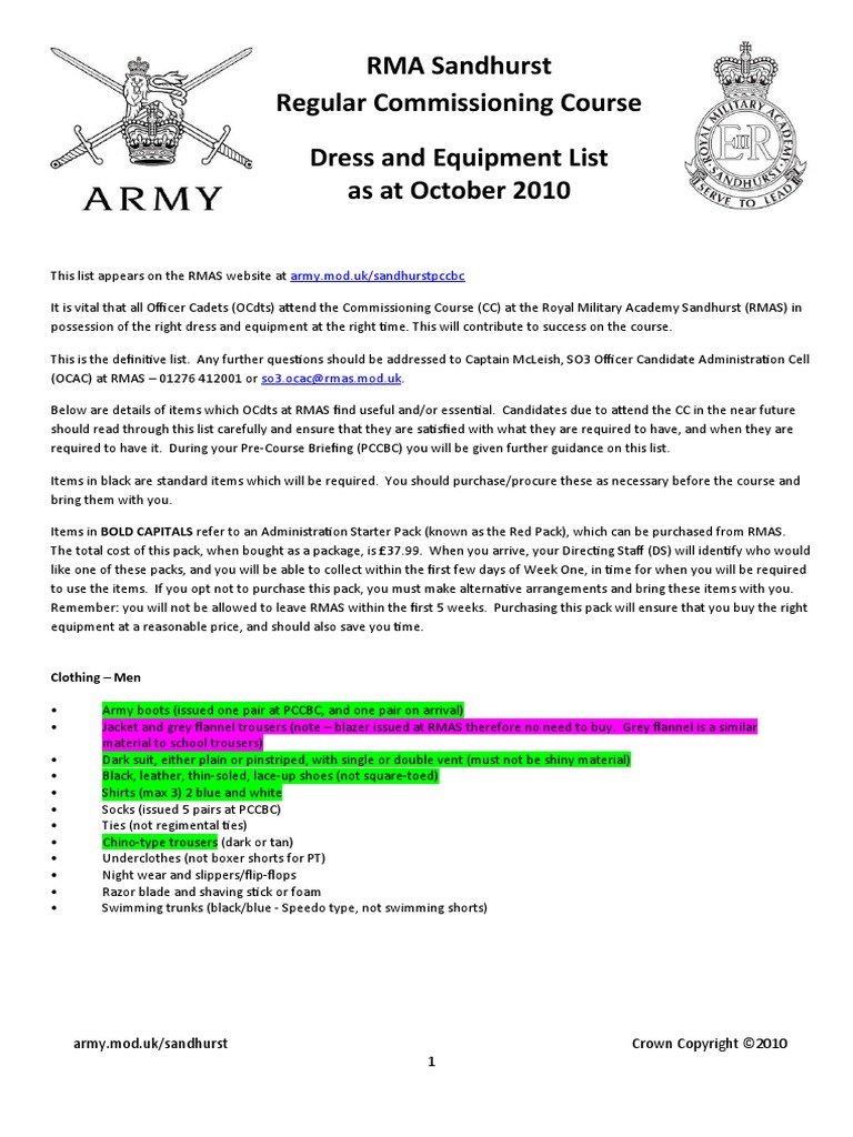 RMAS Kit List PDF OCT 2010 Document Template (1) - 1 | PDF