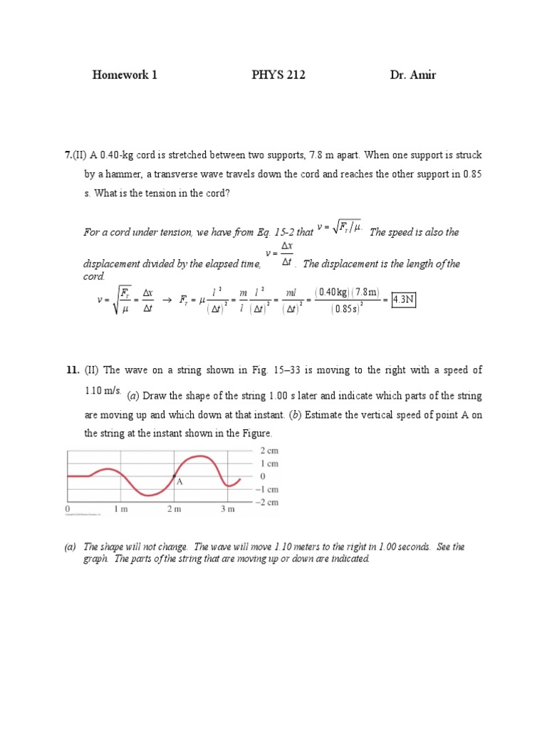Homework 1 Phys 212 Dr. Amir | PDF | Wavelength | Waves