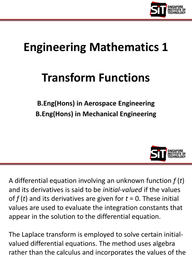 Engineering Mathematics 1 Transform Functions: Questions | PDF ...