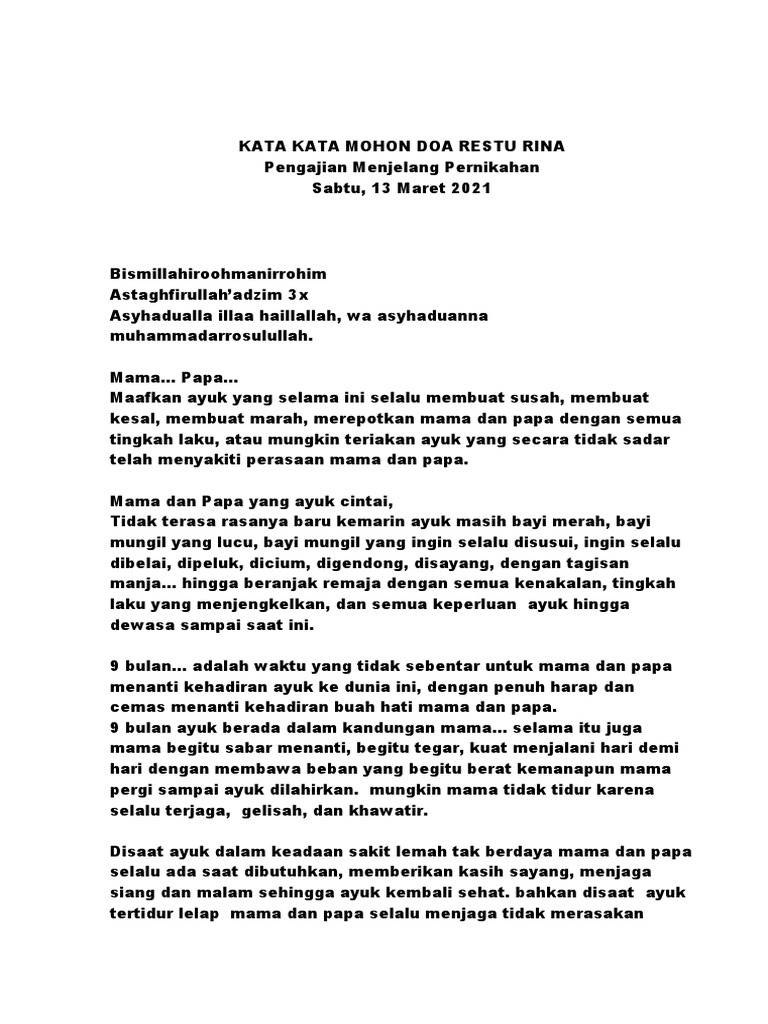 Kata Kata Mohon Doa Restu Rina | PDF