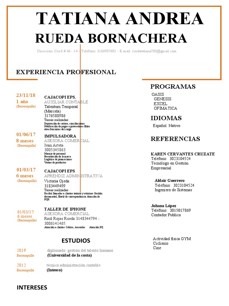 Tatiana Rueda CV | PDF | Industrias de servicio | Business