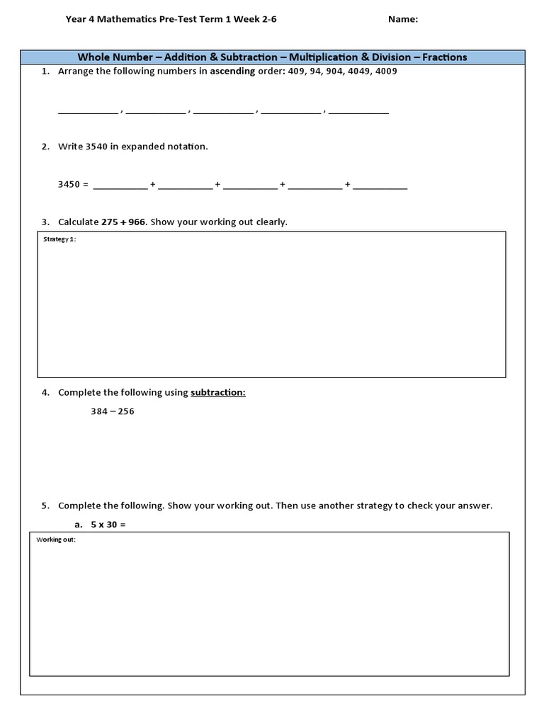 Maths Pre-Test t2 w1-5 | PDF