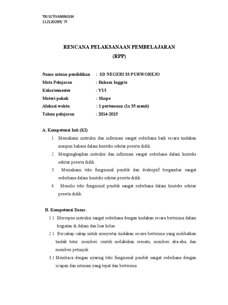 RPP Bahasa Inggris: Menyebutkan Waktu | PDF | Kajian Bahasa Asing