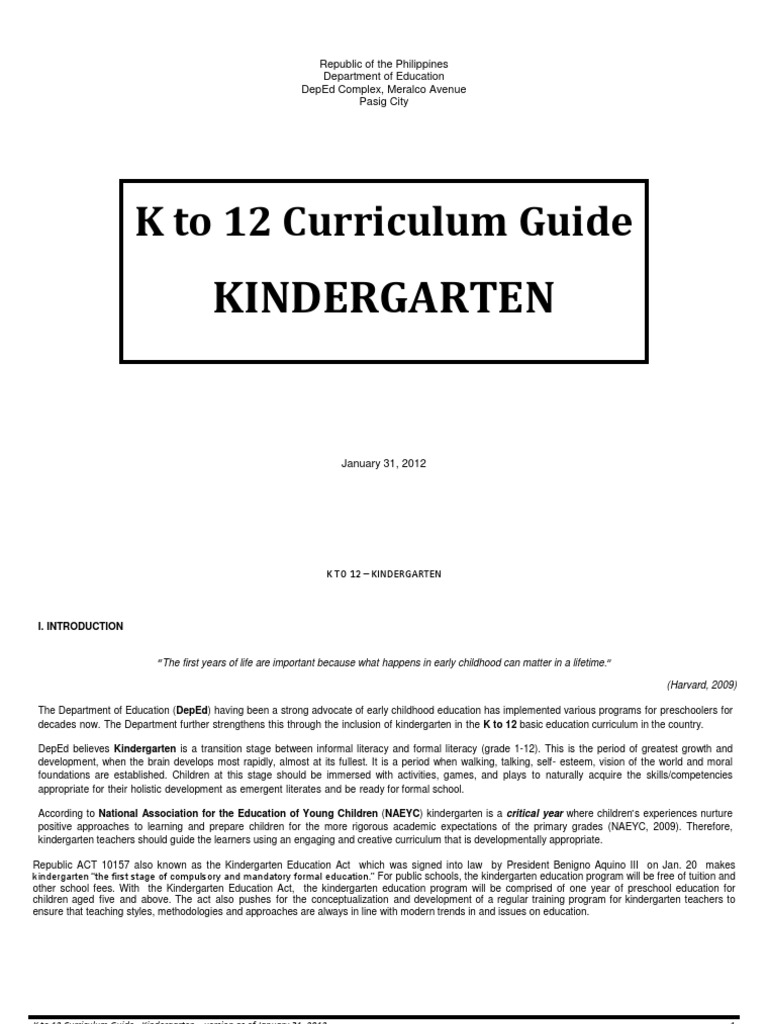 DepEd Kindergarten Curriculum Guide | PDF | Curriculum | Learning