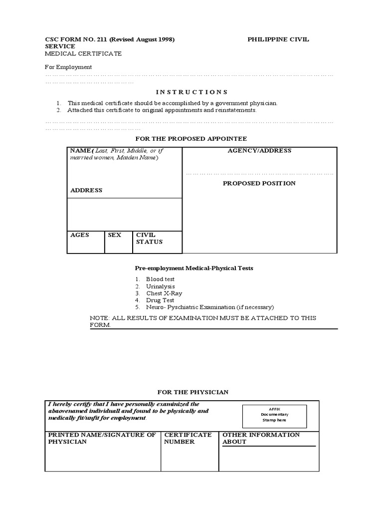CSC Form No Med Cert. | PDF | Health Care | Medicine