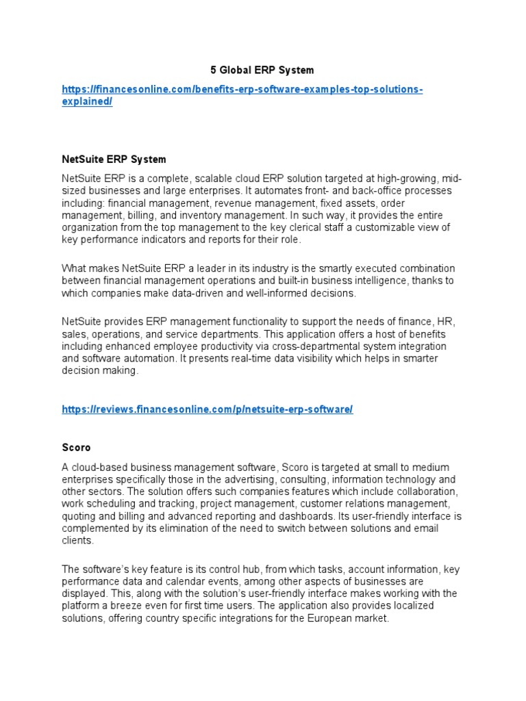 Explained/: 5 Global ERP System | PDF | Enterprise Resource Planning ...