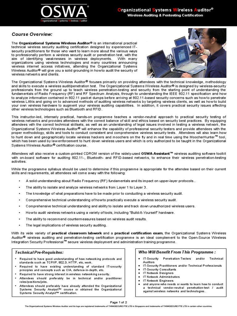 OSWA - Course Outline | PDF | Wireless | Ieee 802.11