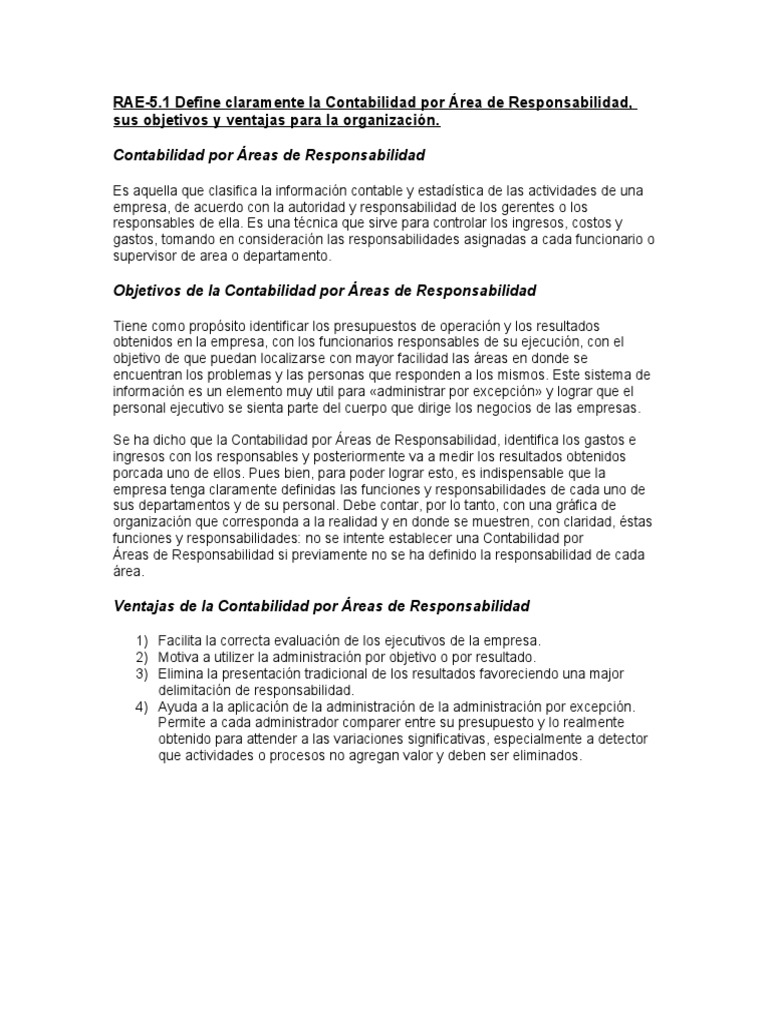 Contabilidad Por Áreas de Responsabilidad | PDF | Empresas | Contabilidad