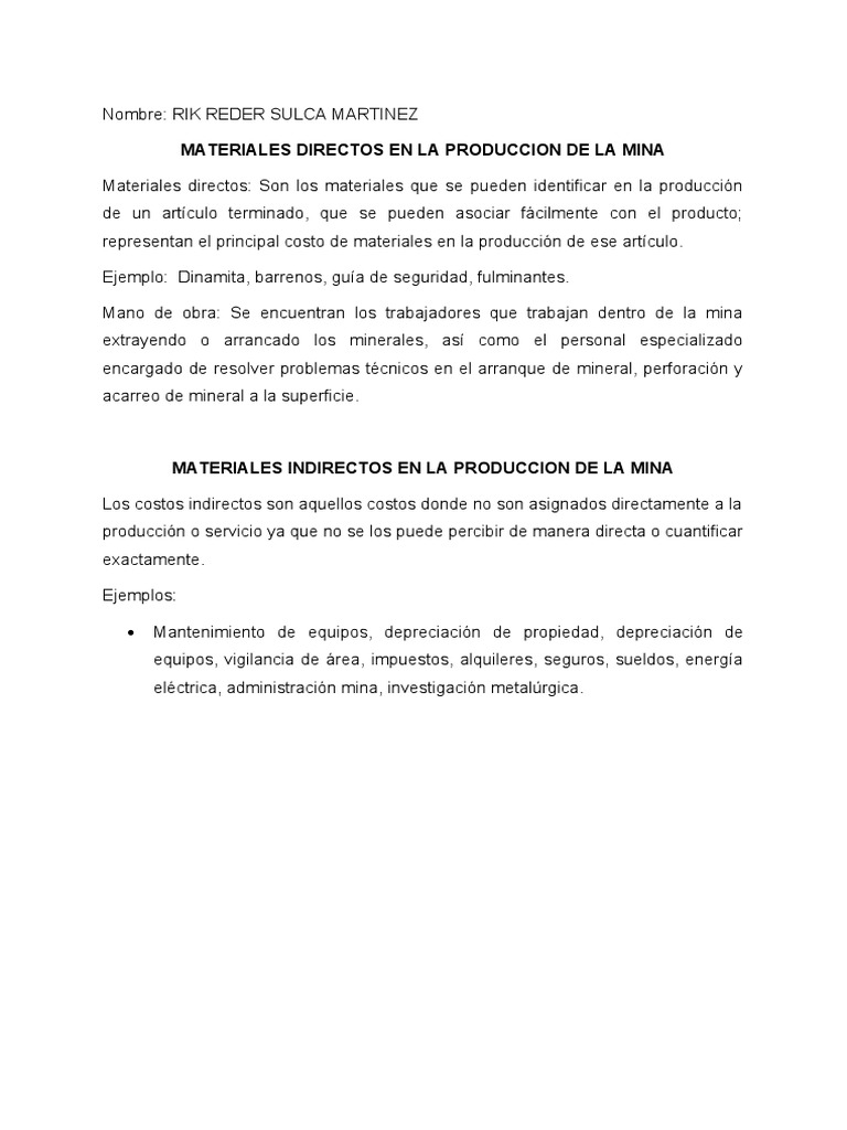 Materiales Directos e Indirectos | PDF