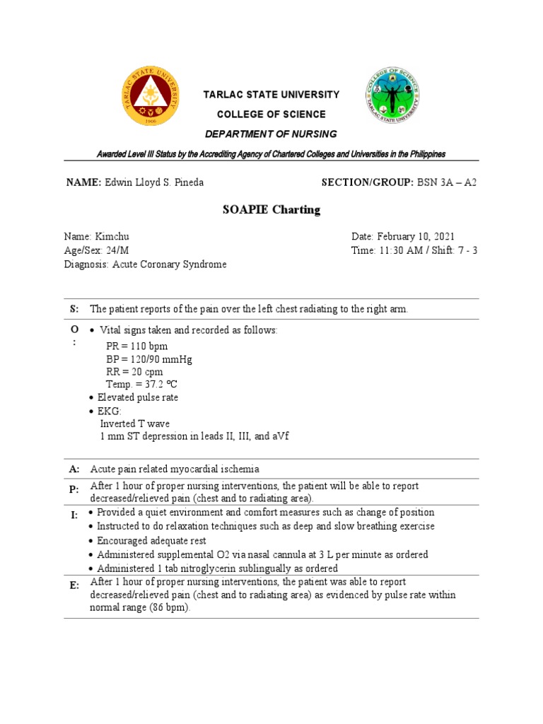 SOAPIE - Acute Pain Related Myocardial Ischemia | PDF