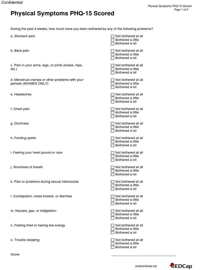 PHQ-15 Physical Symptoms Assessment | PDF | Clinical Medicine ...