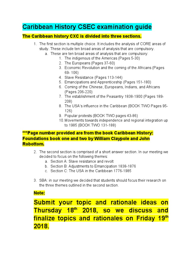 Caribbean History Csec Examination Guide | PDF