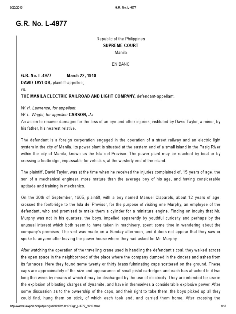 TORTS - 11. Taylor v. MERALCO | PDF | Negligence | Damages