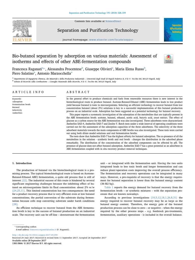 Bio-Butanol Separation by Adsorption | PDF | Adsorption | Solubility