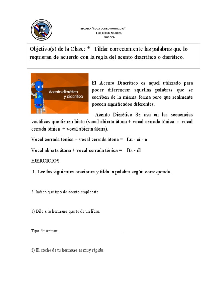 Acento Diacrítico y Dierético: Ejercicios | PDF