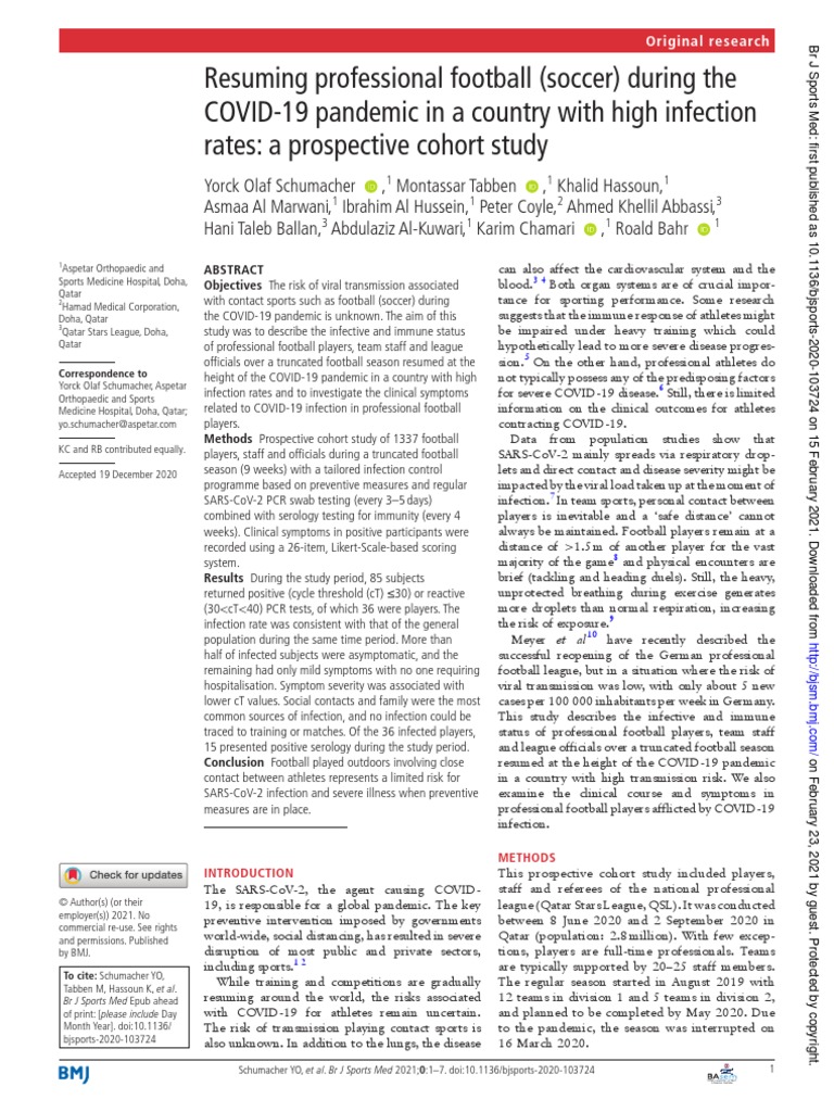 Resuming Professional Football (Soccer) During The COVID-19 Pandemic in ...
