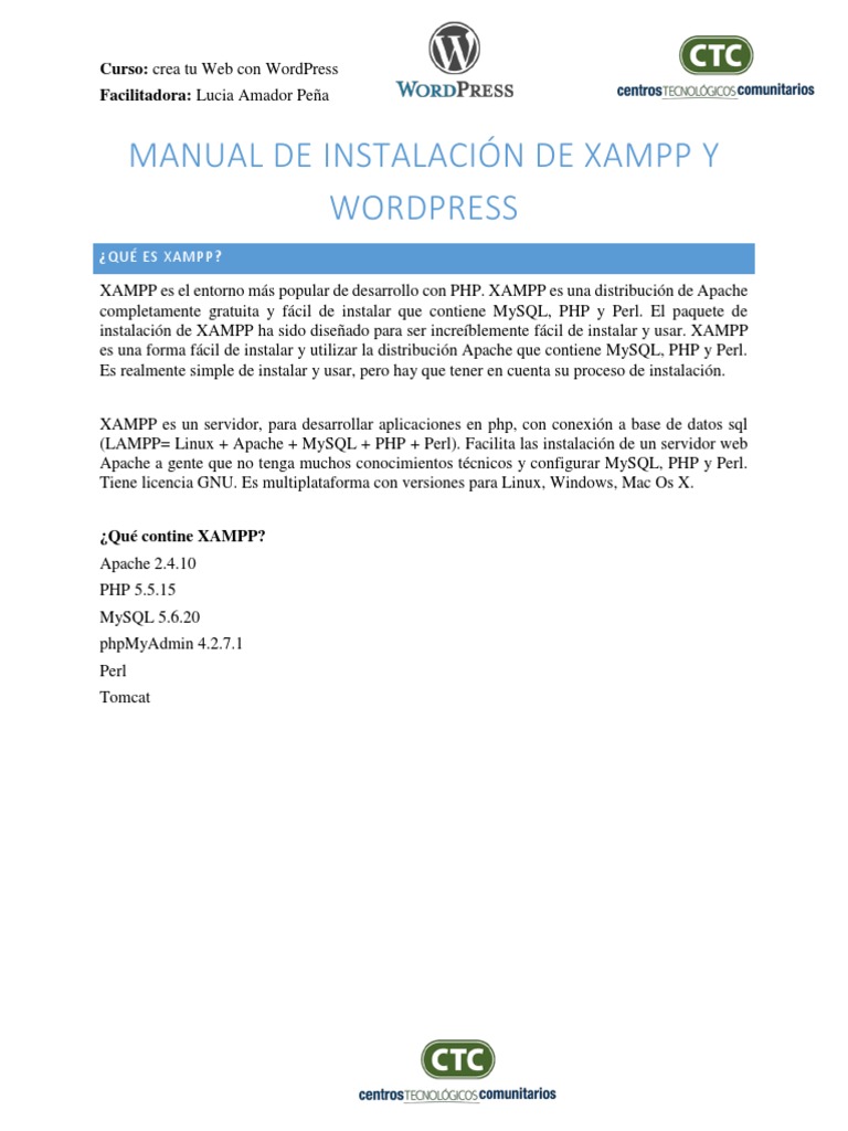 Manual de Instalación de XAMPP y WORDPRESS | PDF | Php | Mi sql